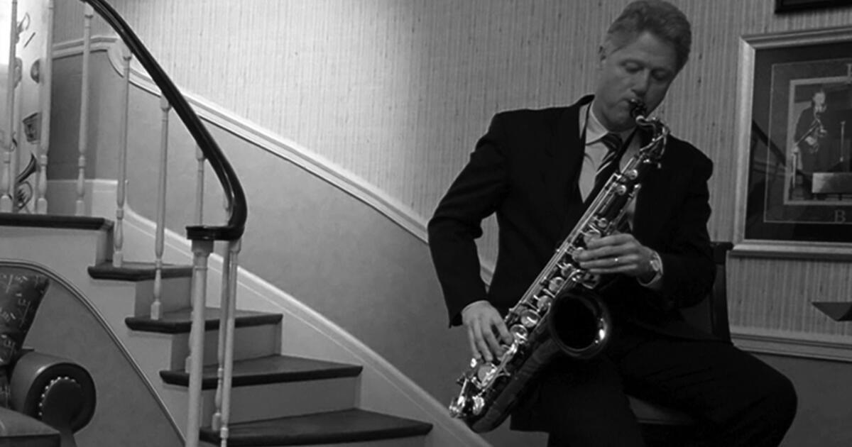 Bill Clinton Saxophone Black And White